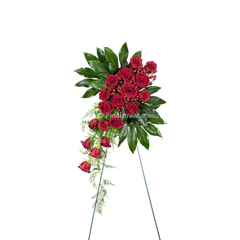 Classic Red Roses & Modern Styling | Funeral Flowers Standing Spray ...