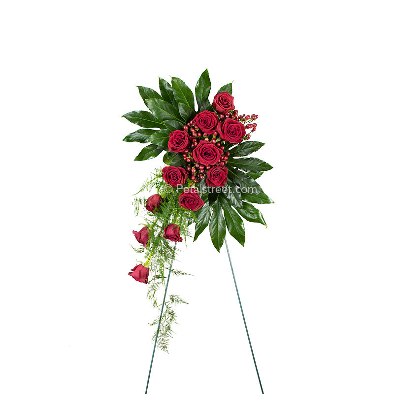 Classic Red Roses & Modern Styling | Funeral Flowers Standing Spray ...